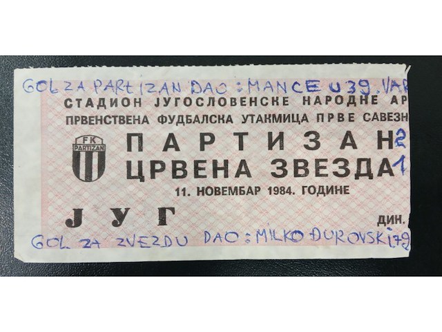 FUDBAL: PARTIZAN - CRVENA ZVEZDA 11.11.1984