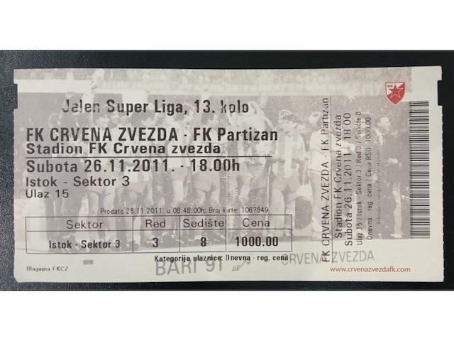 FUDBAL: CRVENA ZVEZDA - PARTIZAN 26.11.2011