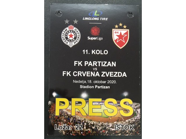 FUDBAL: PARTIZAN - CRVENA ZVEZDA 18.10.2020 - AKREDIT.