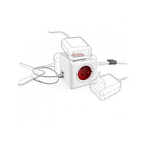 ALLOCACOC POWERCUBE EXTENDED USB 4XSCHUKO + DUAL USB, KABL DUŽ.1,5M, CRVENA CENA