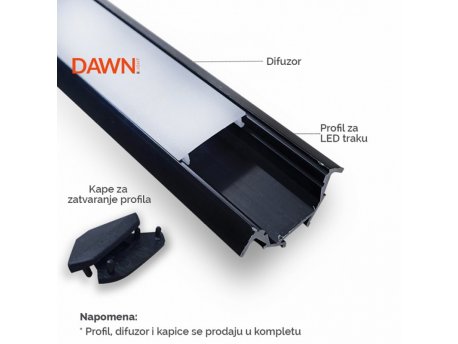 DAWN LED PROFIL LL-ALP007-R KOMPLET CRNI