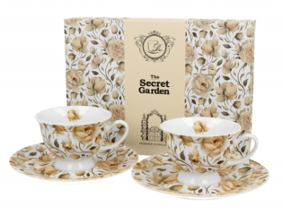 Šolje sa tacnom set 2 Espresso - Royal, English Roses White