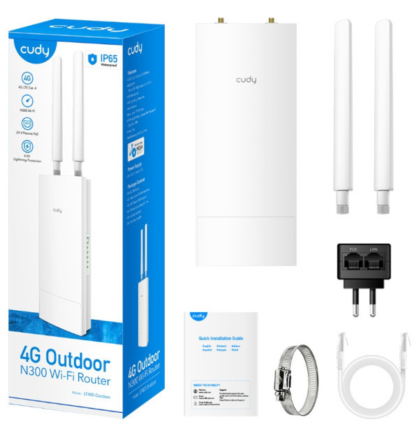 Cudy LT400 Outdoor 4G LTE Cat 4 N300 Wi-Fi Router, Nano SIM Slot, 10/100Mbps WAN/LAN