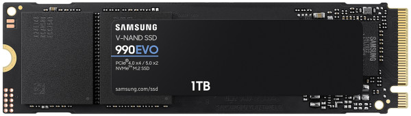 M.2 NVMe 1TB SSD, 990 EVO, PCIe Gen4.0 x4 / 5.0 x2, Read up to 5,000 MB/s, Write up to 4,200 MB/s (single sided), 2280 ( MZ-V9E1T0BW )