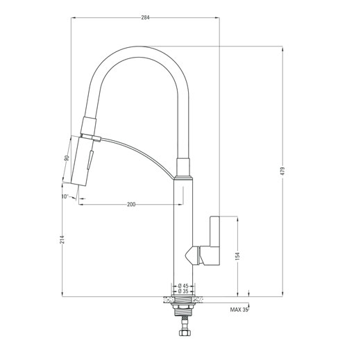 DEANTE slavina Gerbera WH/T - BGB W720 Hrom/Bela, Jednoručna, O 45 mm