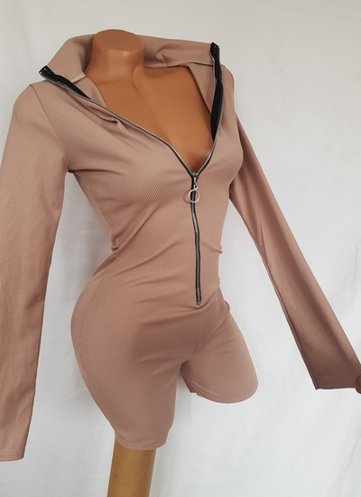 PRETTY LITTLE THING Ribbed Nude Playsuit