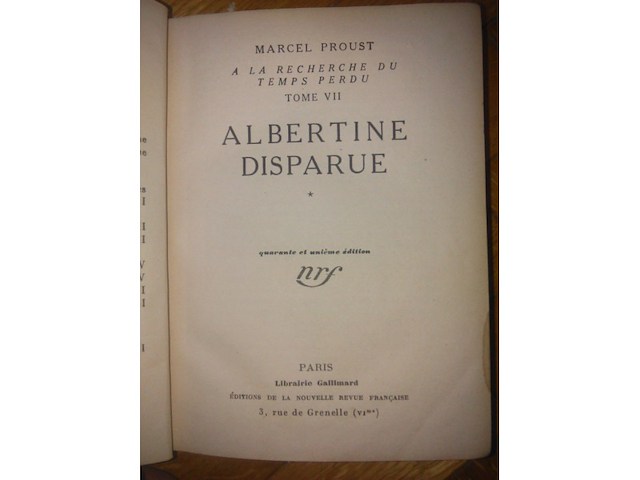 Marcel Proust -Albertine Disparue -1926-Iscezla Alberti