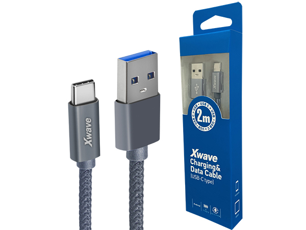 Xwave USB na TIP-C 2m 3A Al /grey mesh