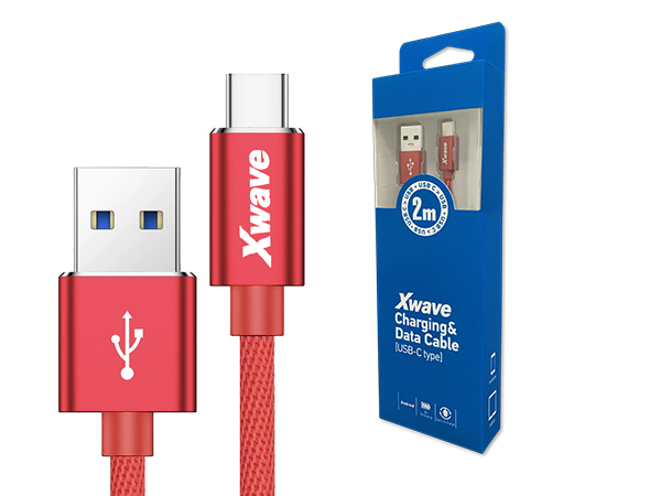 Xwave USB na TIP-C 2m 3A Al /red mesh