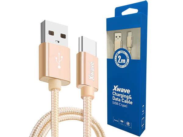 Xwave USB na TIP-C 2m 3A Al /gold mesh