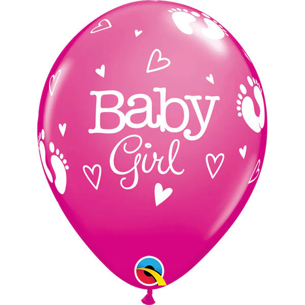 Baby Girl Footprints & Hearts Latex Baloni