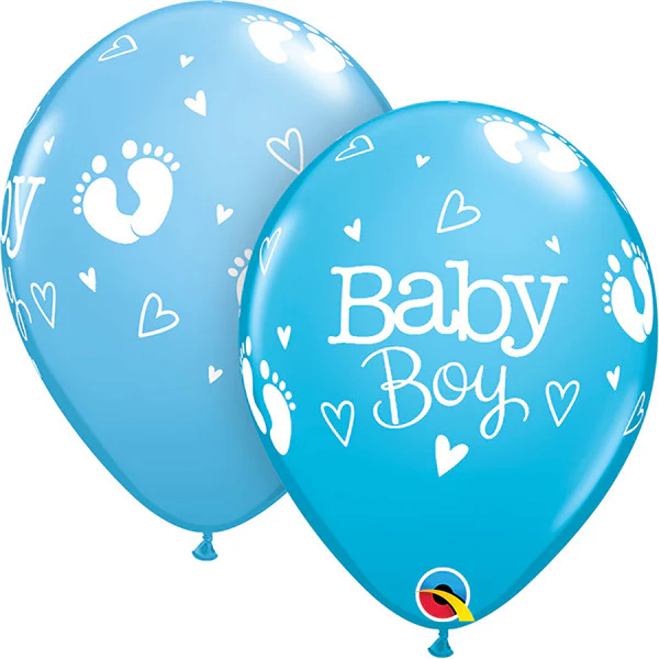 Baby Boy Footprints & Hearts Latex Baloni