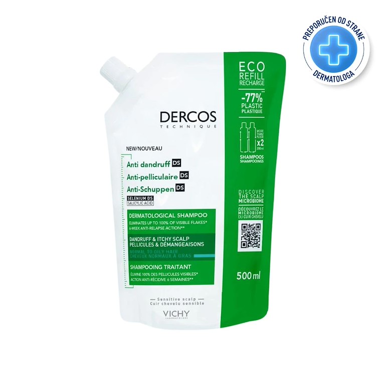 VICHY DERCOS ANTI-DANDRUFF Šampon Protiv Peruti i Seborojičnog Dermatitisa Refill 500 mL