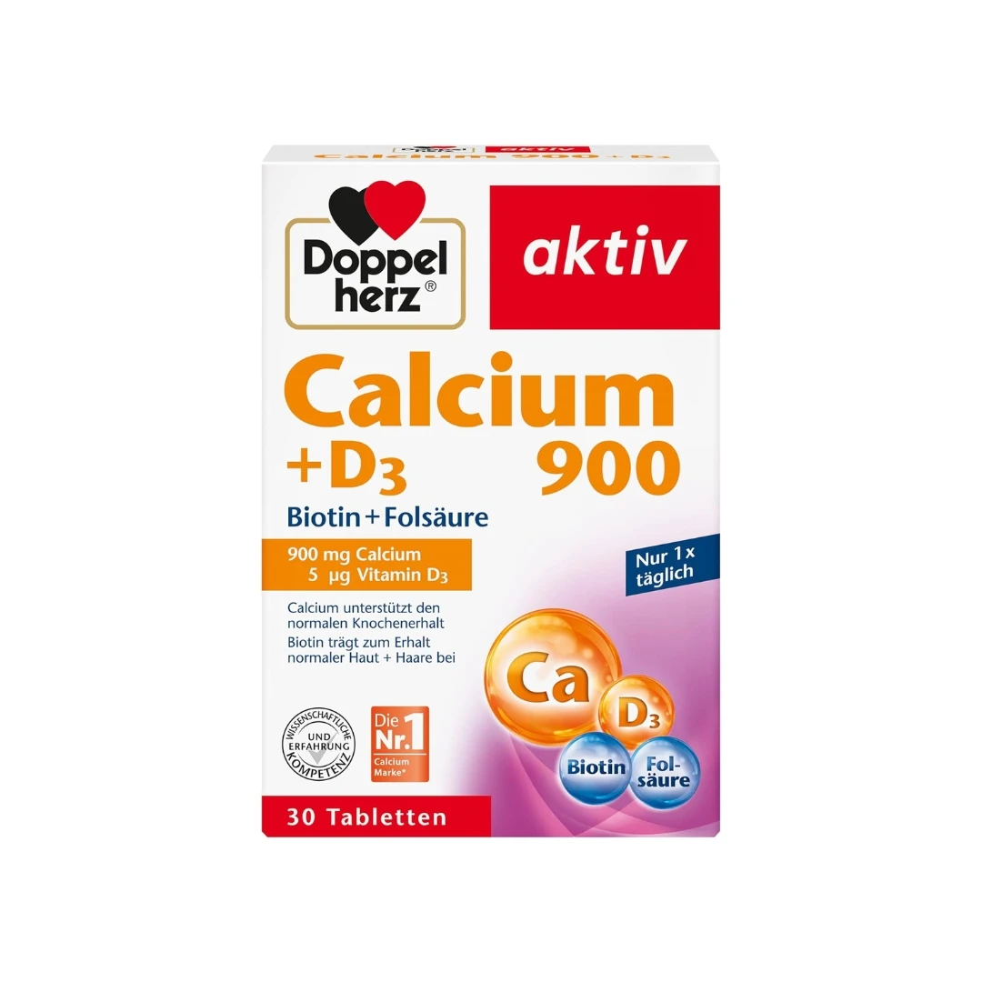 Doppelherz® Aktiv Kalcijum 900, Vitamin D3, Biotin i Folna Kiselina 30 Tableta