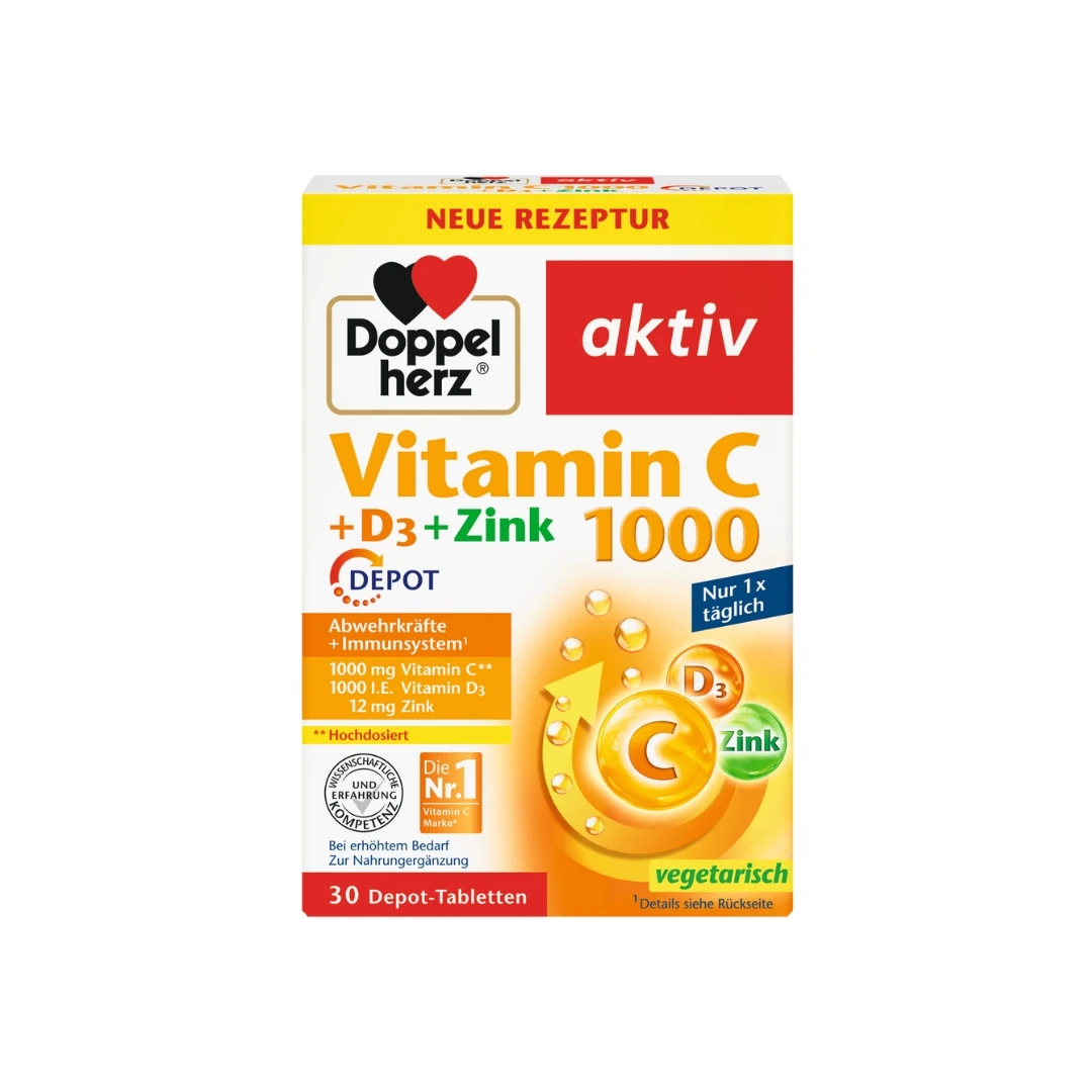 Doppelherz® Aktiv Vitamin C 1000, Vitamin D3 i Cink DEPO 30 Tableta za Jak Imunološki Sistem