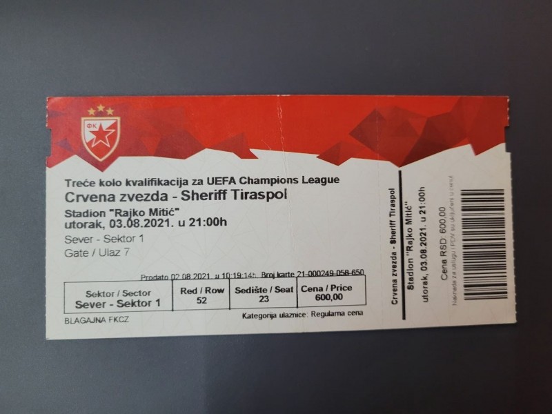 Fk Crvena Zvezda - Sheriff Tiraspol 03.08.2021.
