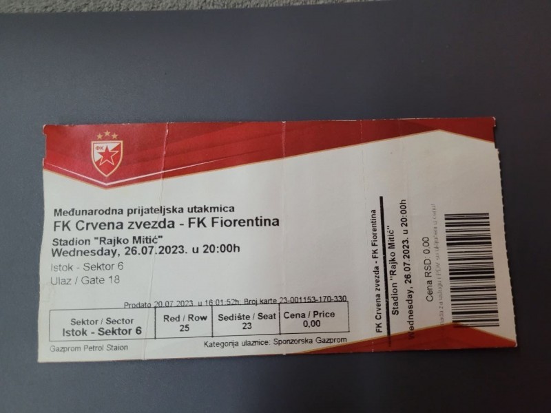Fk Crvena Zvezda - Fk Fiorentina 26.07.2023.