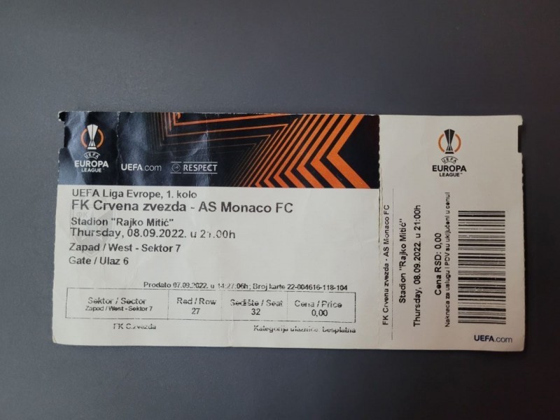 Fk Crvena Zvezda - AS Monaco 08.09.2022.