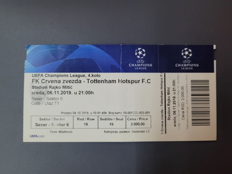 Fk Crvena Zvezda - Tottenham Hotspur FC 06.11.2019.