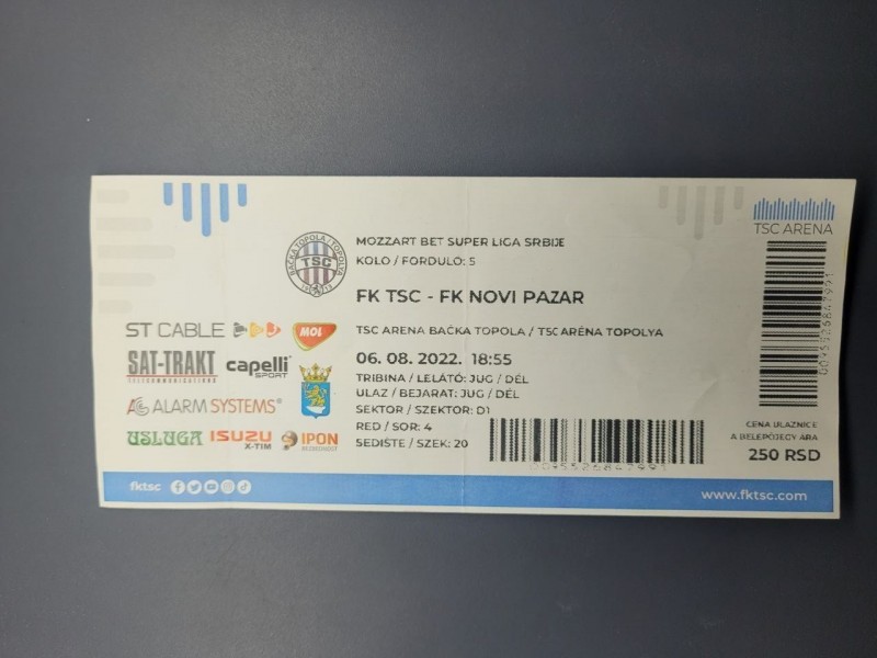 Fk TSC -Fk Novi Pazar 06.08.2022.