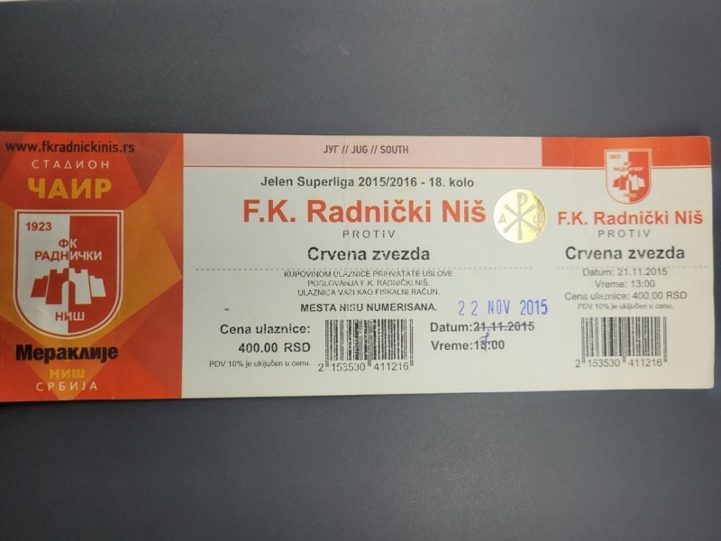 Fk Radnicki Nis - Fk Crvena Zvezda 22.11.2015.