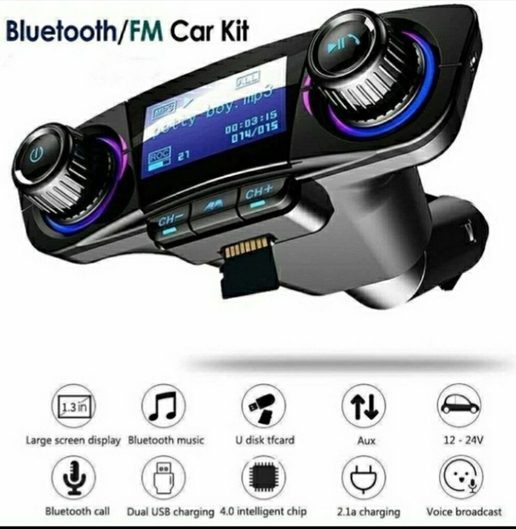 Auto bežični Bluetooth FM predajnik MP3 plejer USB SD LCD Daljinski