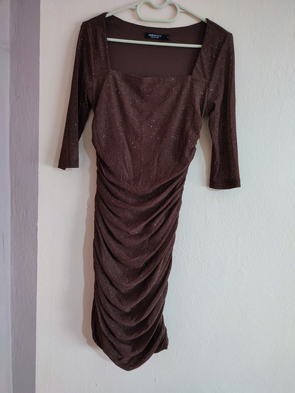 SHEIN tamno smeđa haljina sa šljokicama