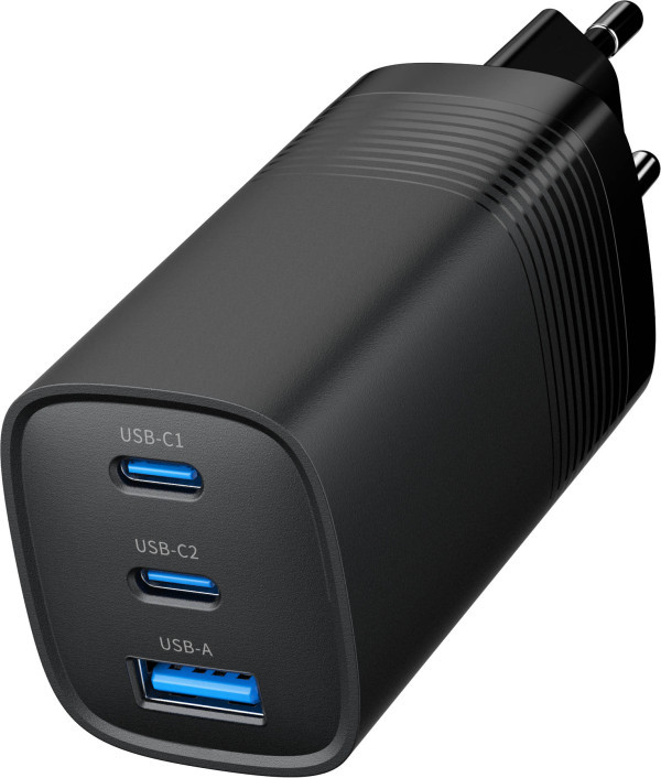 TA-UC-PDQC65-01-BK Gembird 3-port 65 W GaN USB PowerDelivery fast charger, black