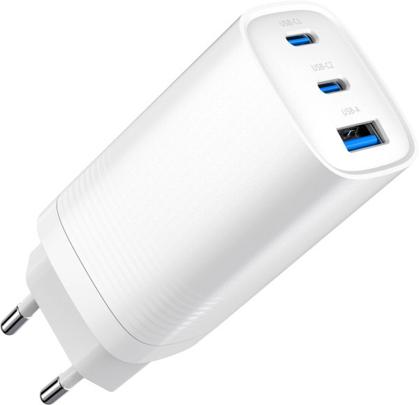 TA-UC-PDQC65-01-W Gembird 3-port 65 W GaN USB PowerDelivery fast charger, white