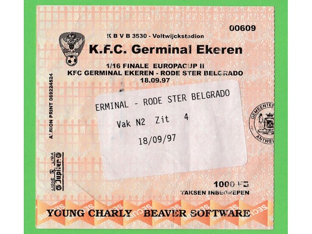 Germinal Ekeren - Crvena zvezda 18.09.1997. Ulaznica
