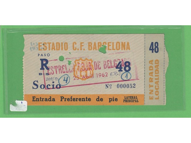 Barselona - Crvena zvezda 25.04.1962. Ulaznica