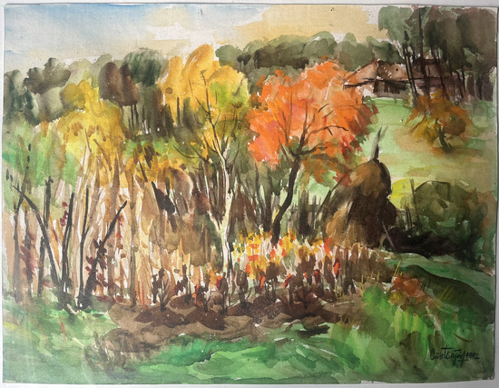 Poslednji plodovi u jesenjoj bašti, akvarel