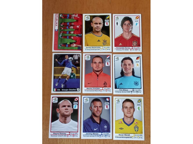 Euro 2012 - Lot Od 9 Panini Sličica -