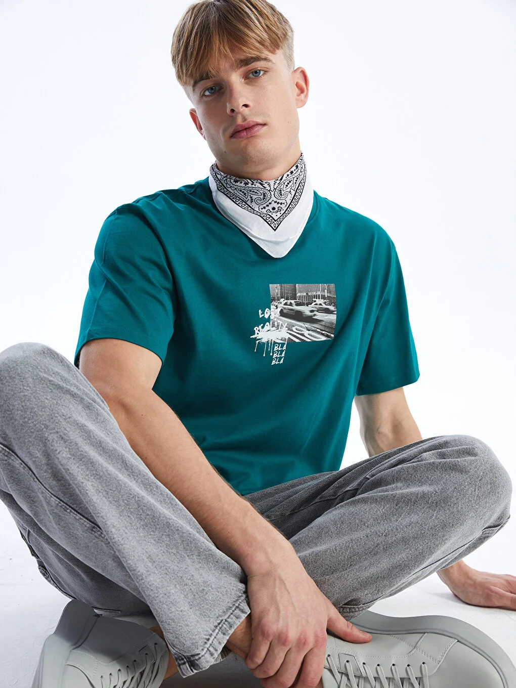 XSIDE Muška majica od češljanog pamuka okruglog izreza sa štampanim motivom kratkih rukava