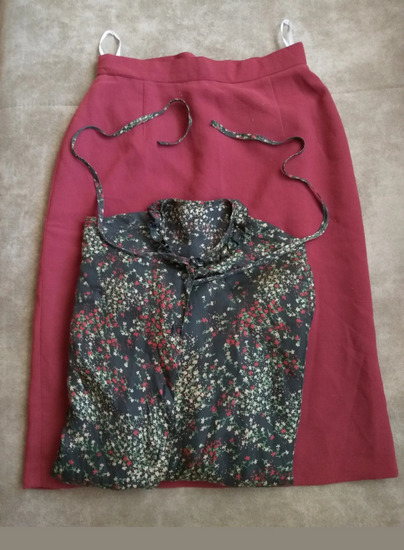 Suknja boja cigle svilena košulja M
