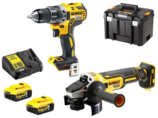 DeWALT akumulatorski set alata DCD791 + DCG405; 18V; 2x5,0 Ah + TSTAK kofer (DCK2020P2T)
