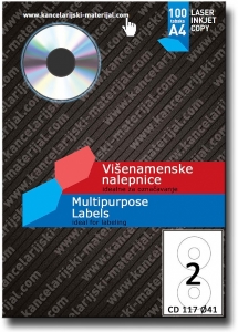 TEKMOS nalepnice za CD/DVD 117mm fi41 A4/2 100L