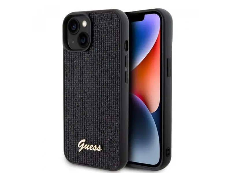 GUESS MASKA ZA IPHONE 15 DISCO SCRIPT METAL BLACK