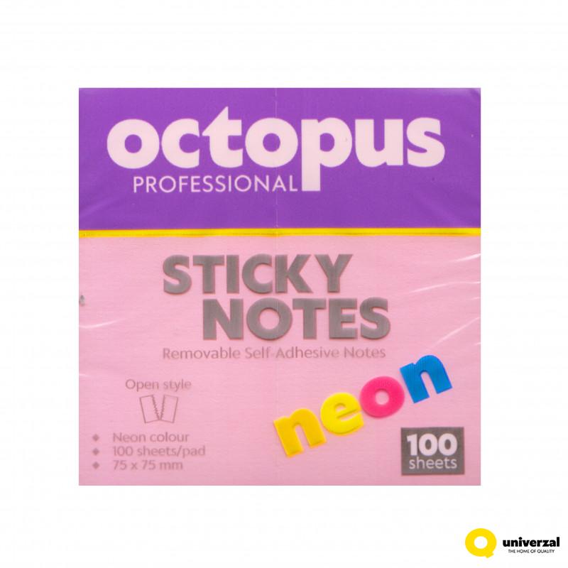 BLOK SAMOLEPLJIVI 75x75 100 LISTA NEON PINK OCTOPUS UNL-2043