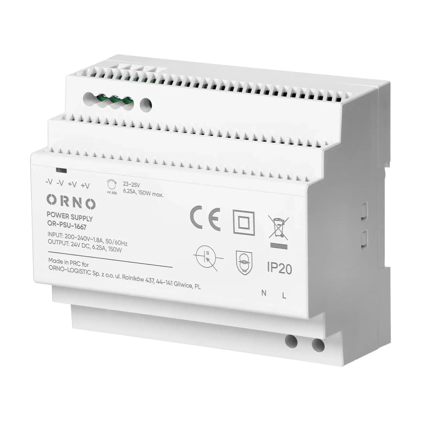 Orno OR-PSU-1667 Industrijsko napajanje 24V DC 6.25A 150W za DIN šinu 6M IP20, PVC kućište