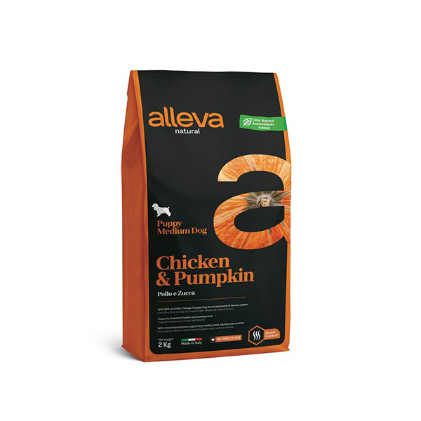 Hrana za štence Piletina Bundeva 2kg Medium Puppy Natural Alleva ALP00204