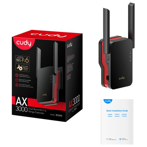 Cudy RE3000 AX3000 Wi-Fi 6 Range Extender, Dual Band 2.4+5Ghz,2x5dBi, 1xLAN, AP, Add-On mesh, LED