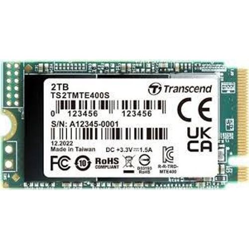 Transcend TS2TMTE400S 2TB, M.2 2242, PCIe Gen3x4, NVMe, SATA3 M Key, 3D NAND, DRAM-less, Read up to 2000 MB/s, Write up to 1700 MB/s, Single-sided