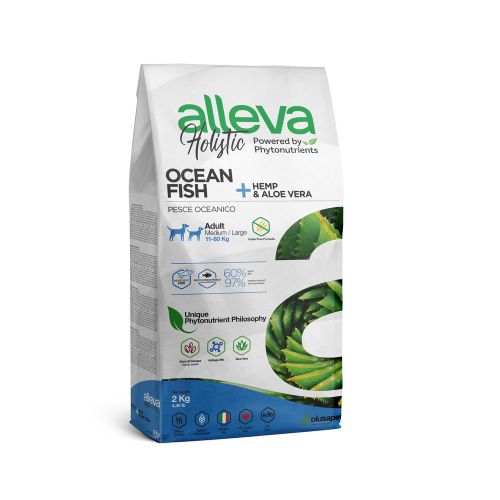 Alleva Holistic Dog Adult Ocean Fish + Hemp &amp; Aloe Vera Medium/Maxi 2 kg