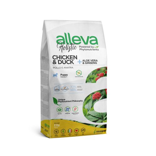 Alleva Holistic Dog Puppy Chicken &amp; Duck + Aloe Vera &amp; Ginseng Medium 2 kg