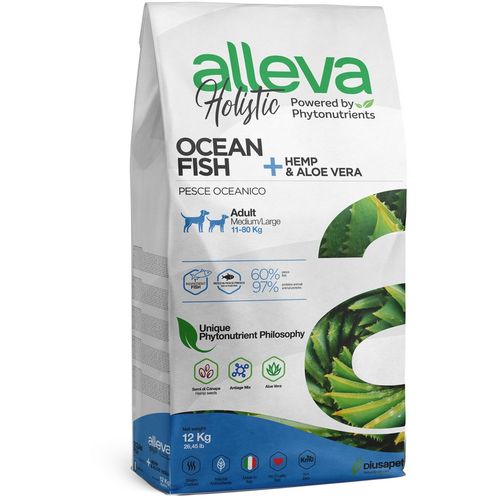 Alleva Holistic Dog Adult Ocean Fish + Hemp &amp; Aloe Vera Medium/Maxi 12 kg