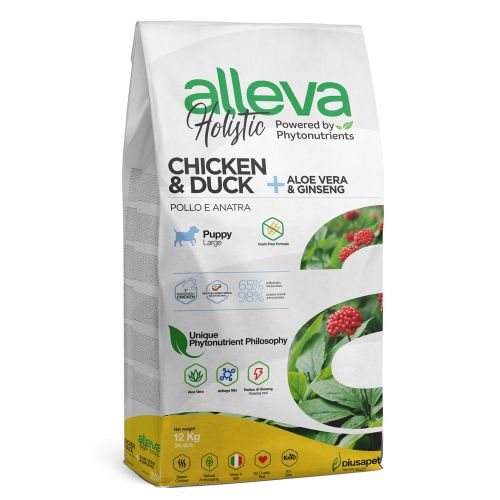 Alleva Holistic Dog Puppy Chicken &amp; Duck + Aloe Vera &amp; Ginseng Maxi 12 kg