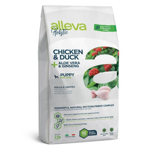 Alleva Holistic Dog Puppy Chicken &amp; Duck + Aloe Vera &amp; Ginseng Mini 12 kg