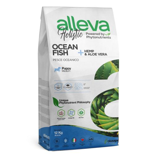 Alleva Holistic Dog Puppy Ocean Fish + Hemp &amp; Aloe Vera Medium 12 kg