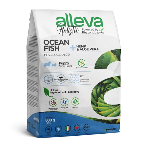 Alleva Holistic Dog Puppy Ocean Fish + Hemp &amp; Aloe Vera Mini 12 kg